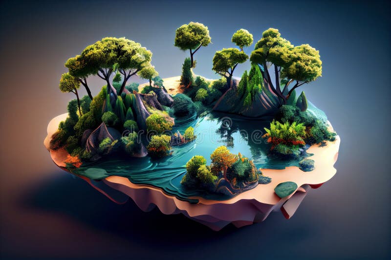 Earth Shapes with Trees Water and Shadow. Save the Earth Concept ...