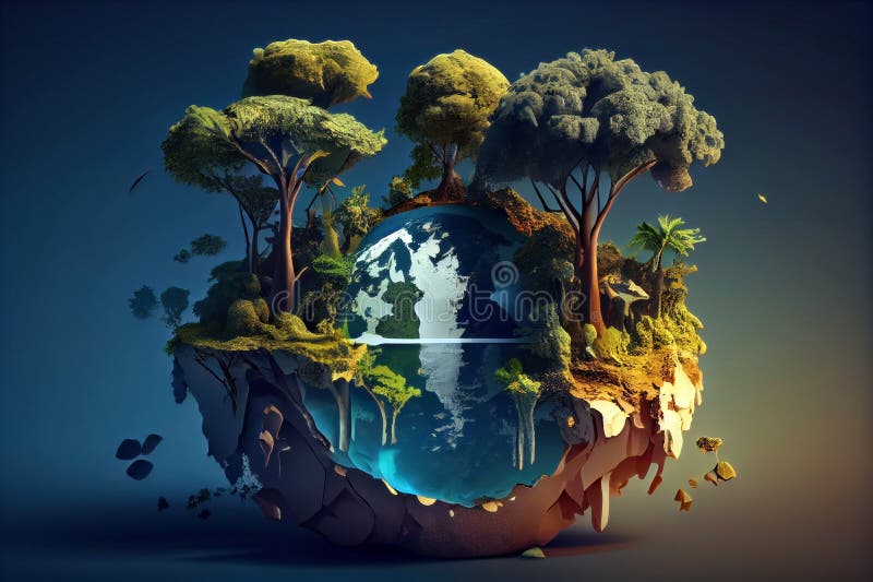 Earth Shapes with Trees Water and Shadow. Save the Earth Concept ...