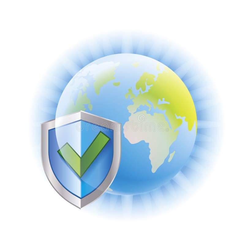 Earth with Shield with Check Mark Logo Stock Illustration ...
