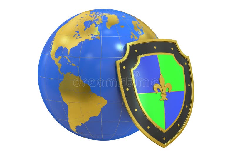 Earth with Shield, Internet Concept. 3D Rendering Stock Illustration ...