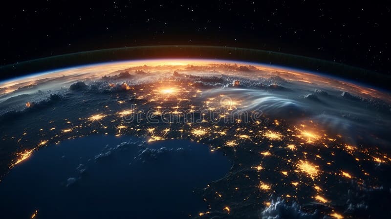 Earth Shown at Night. Generative AI Stock Illustration - Illustration ...