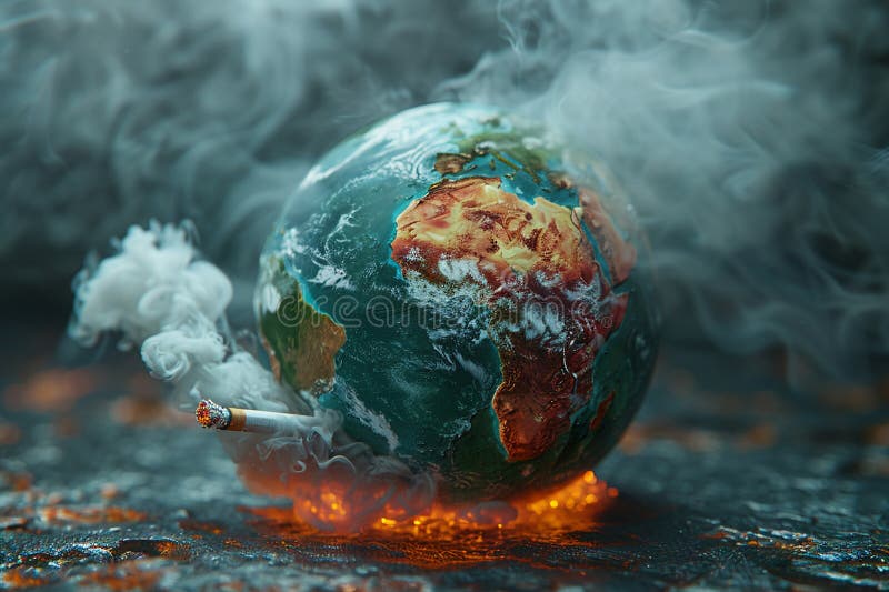 Earth is Shown Smoking Cigarette, Symbolizing Environmental Pollution ...