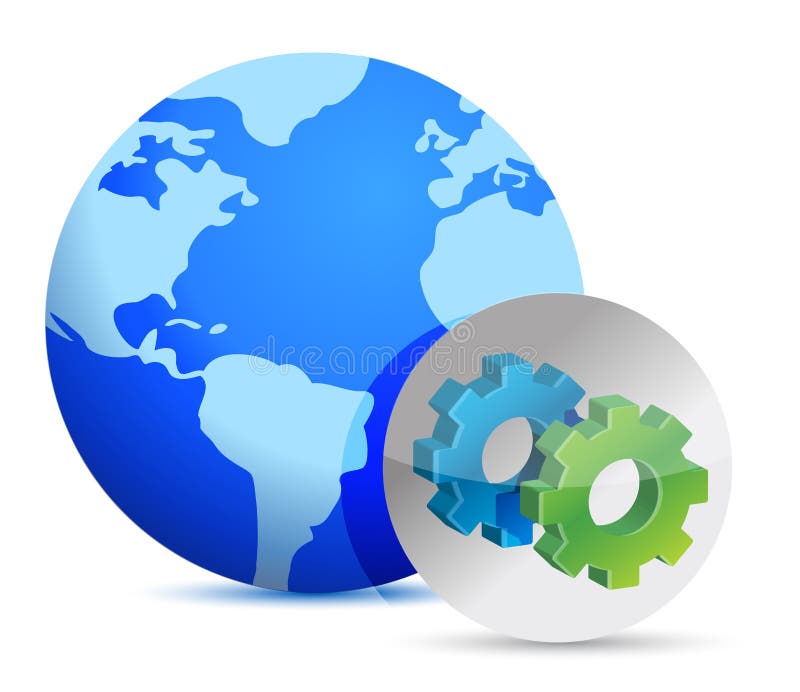 Earth and Sign Showing Gears. Stock Illustration - Illustration of ...