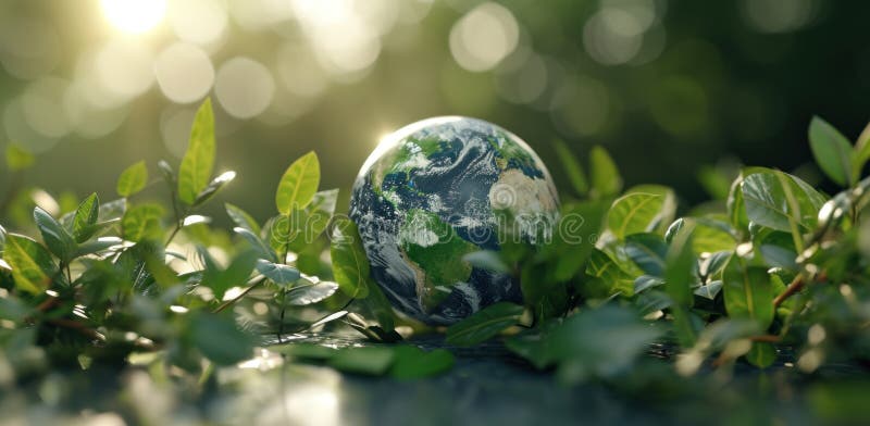 The Earth is Sitting on a Table Near Leaves Stock Illustration ...