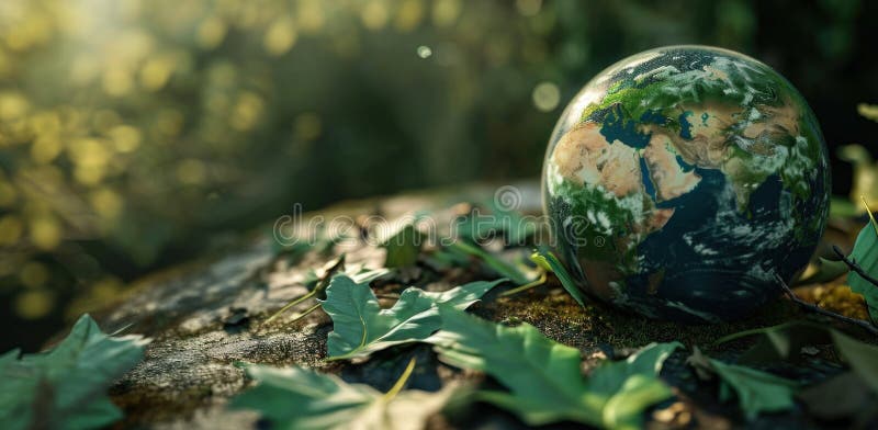 The Earth is Sitting on a Table Near Leaves Stock Illustration ...