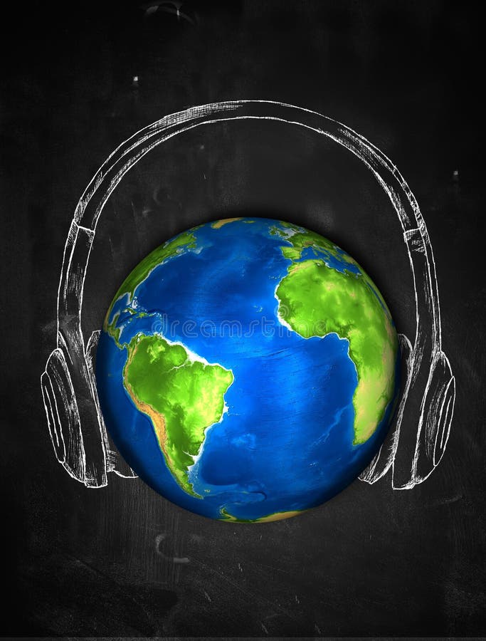 Earth Sketch Headphone Music Background Stock Illustration ...