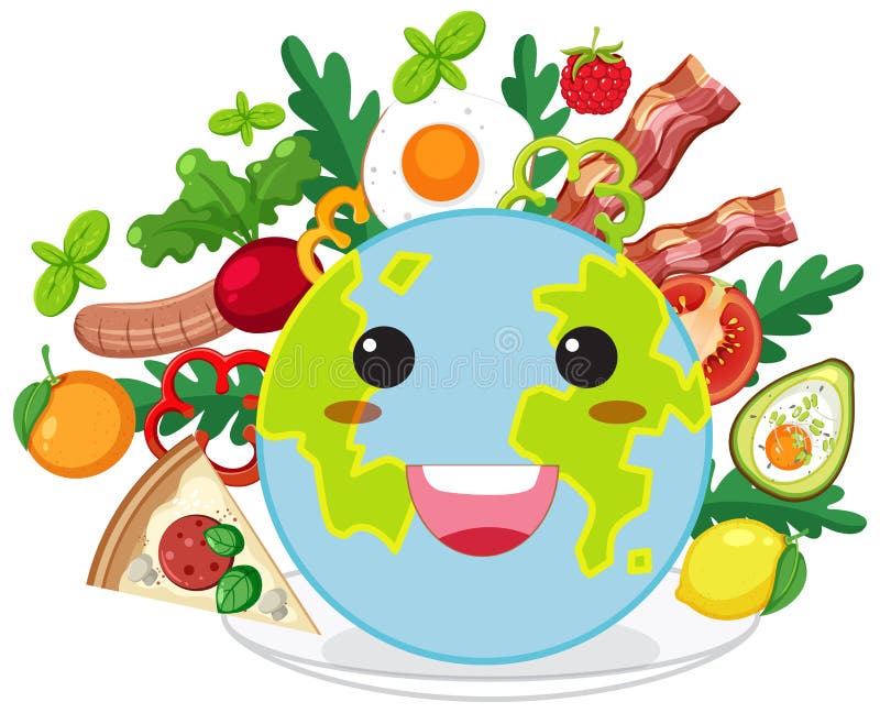 Earth Smiling with Food Ingredients Stock Vector - Illustration of ...