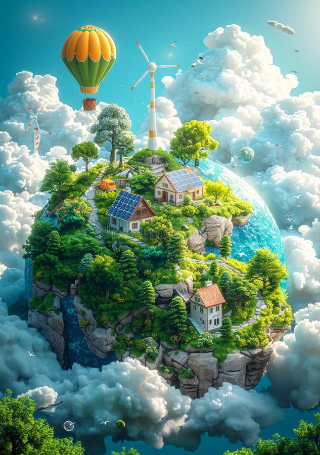 Earth with Solar Panels and Wind Turbines on Its Surface Stock Photo ...