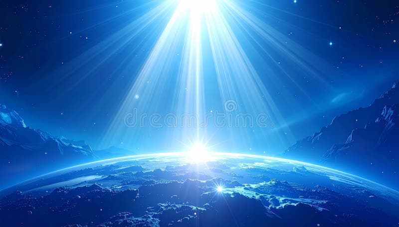 Earth from Space with Bright Sun Rays Shining Down Planet Stock ...
