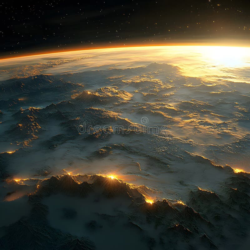 Earth from Space, Glowing Horizon and Cloud Layers Stock Illustration ...