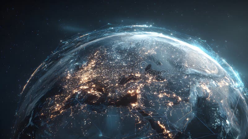 Earth from Space with Illuminated Continents and Network Light Effects ...