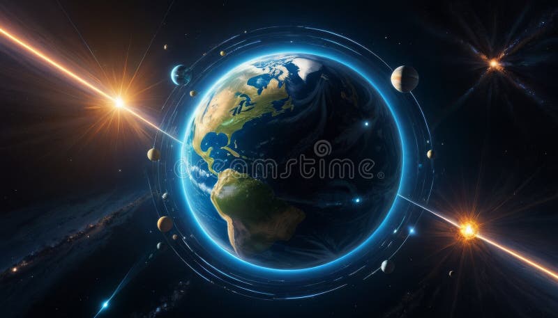 Earth in Space with Protective Shields Stock Image - Image of barrier ...