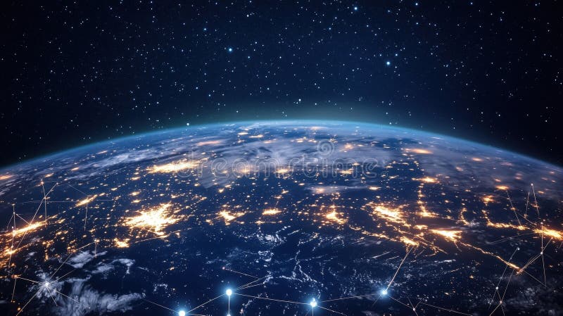 Earth Space Showcasing Illuminated Cities Interconnected Networks Night ...