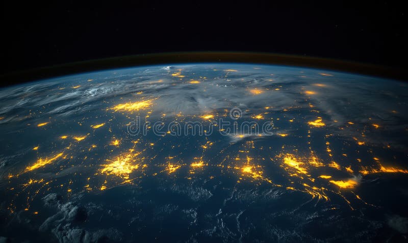 Earth from Space Showcasing Illuminated Cities and Natural Features at ...