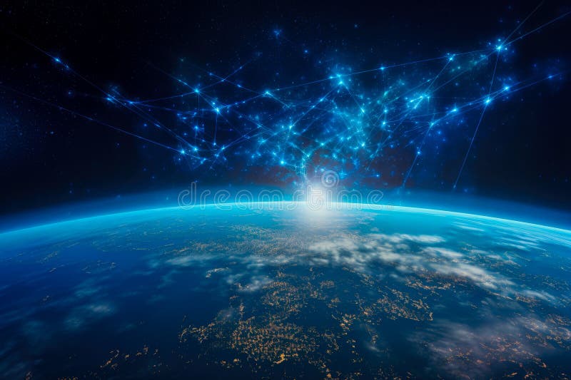 Earth from Space Showing the Connection Lines and City Lights. Stock ...