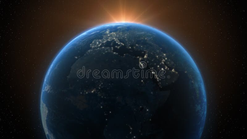 Earth from Space Sun Light Stars - 3D Animation 4K Stock Video - Video ...