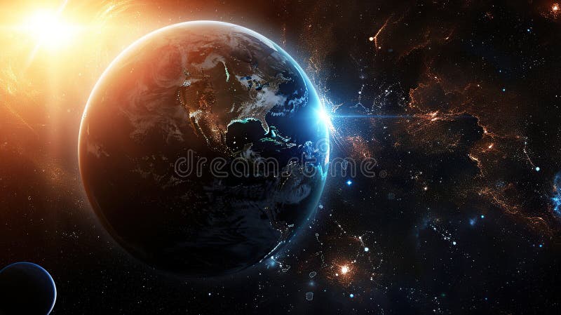 Earth from Space with Sun Rays Stock Illustration - Illustration of ... Earth from Space with Sun Rays Stock Illustration - Illustration of ...