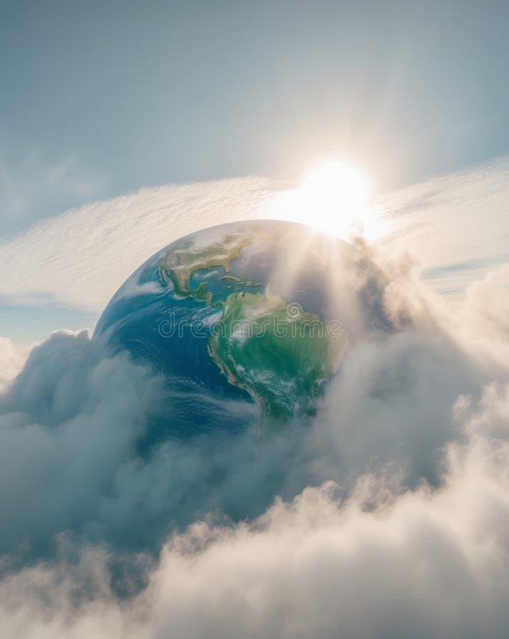 Earth from Space with Sun Shining through Clouds. Stock Photo - Image ...