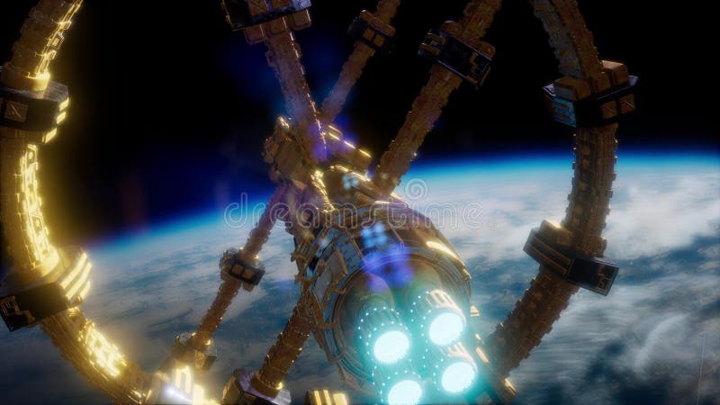 Earth and Spacecraft. Space Ship Over the Earth Stock Illustration ...