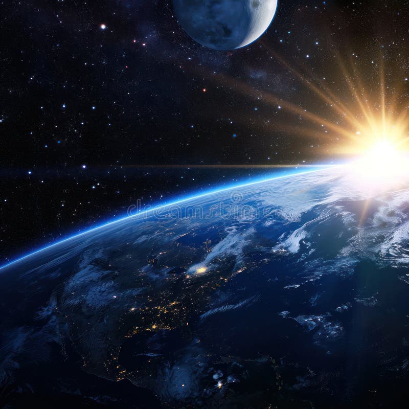 Earth with Sparkling Sunlight Under an Exotic Outer Space Atmosphere on ...