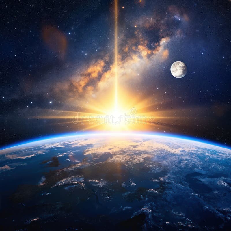 Earth with Sparkling Sunlight Under an Exotic Outer Space Atmosphere on ...