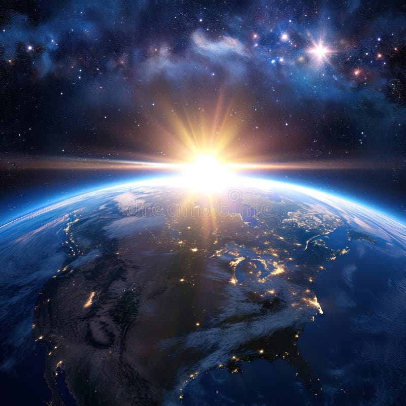 Earth with Sparkling Sunlight Under an Exotic Outer Space Atmosphere on ...
