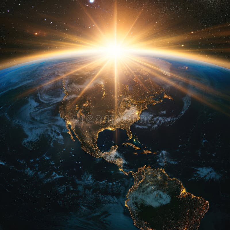 Earth with Sparkling Sunlight Under an Exotic Outer Space Atmosphere on ...