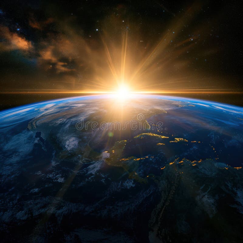 Earth with Sparkling Sunlight Under an Exotic Outer Space Atmosphere on ...