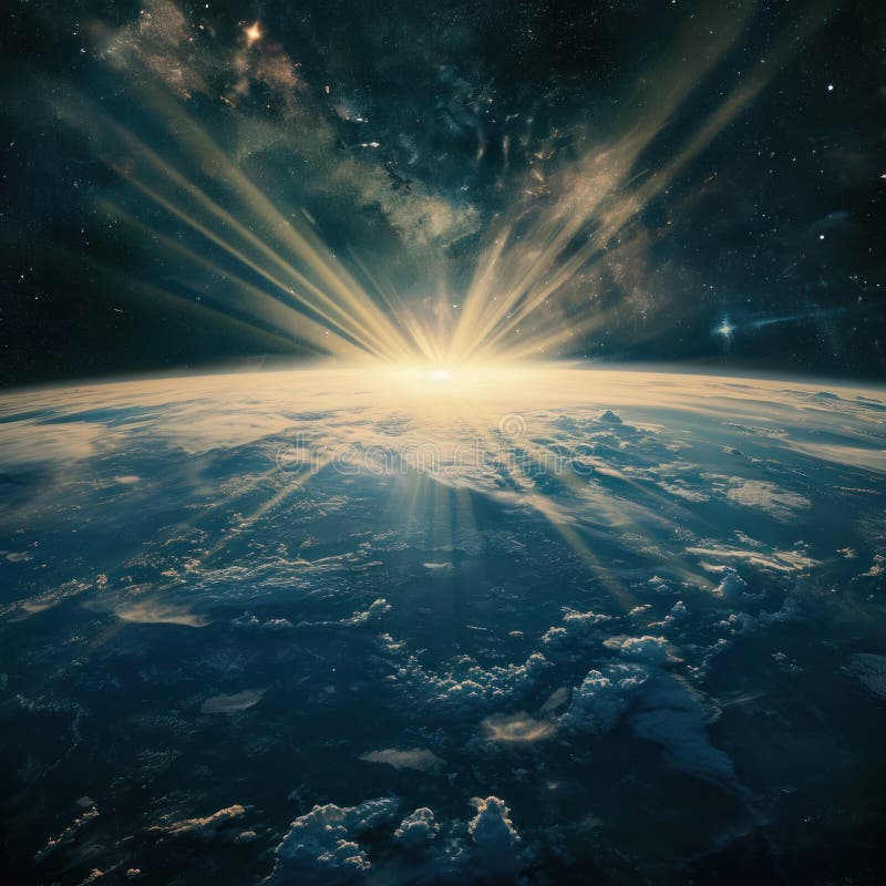 Earth with Sparkling Sunlight Under an Exotic Outer Space Atmosphere on ...