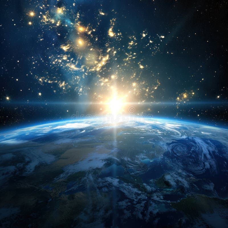Earth with Sparkling Sunlight Under an Exotic Outer Space Atmosphere on ...