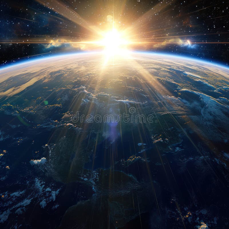 Earth with Sparkling Sunlight Under an Exotic Outer Space Atmosphere on ...