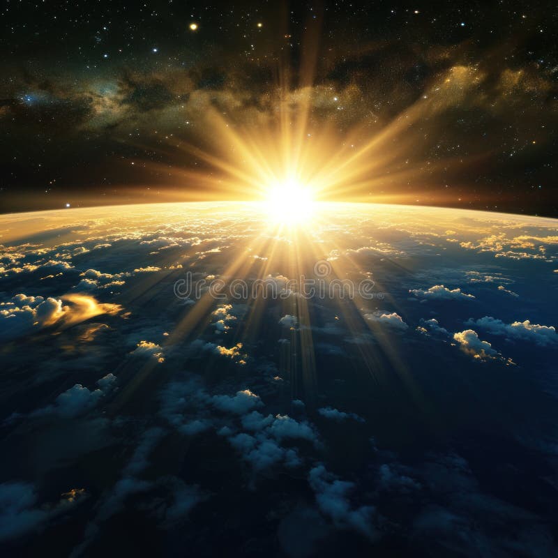 Earth with Sparkling Sunlight Under an Exotic Outer Space Atmosphere on ...