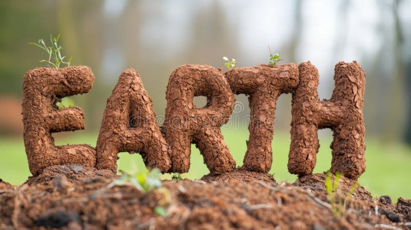 Earth Spelled in Soil Letters with Small Plants Sprouting on Top, AI ...