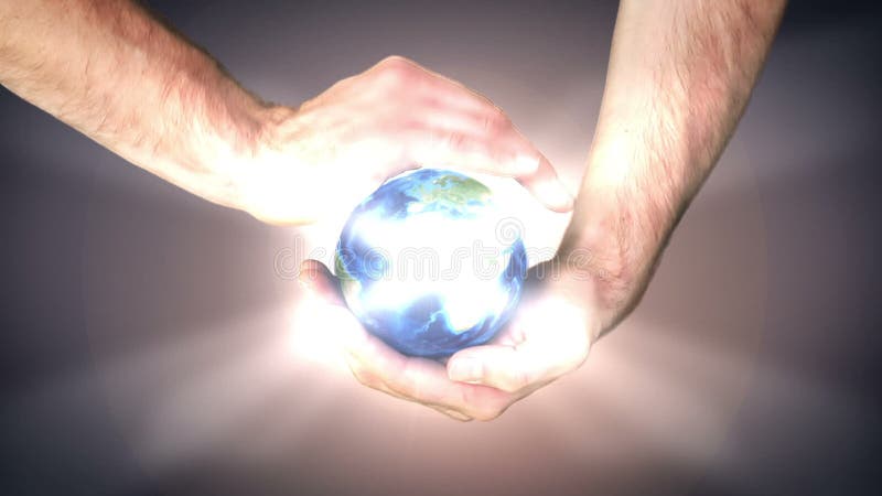 Earth Spinning in Mans Hands Stock Video - Video of environment ...