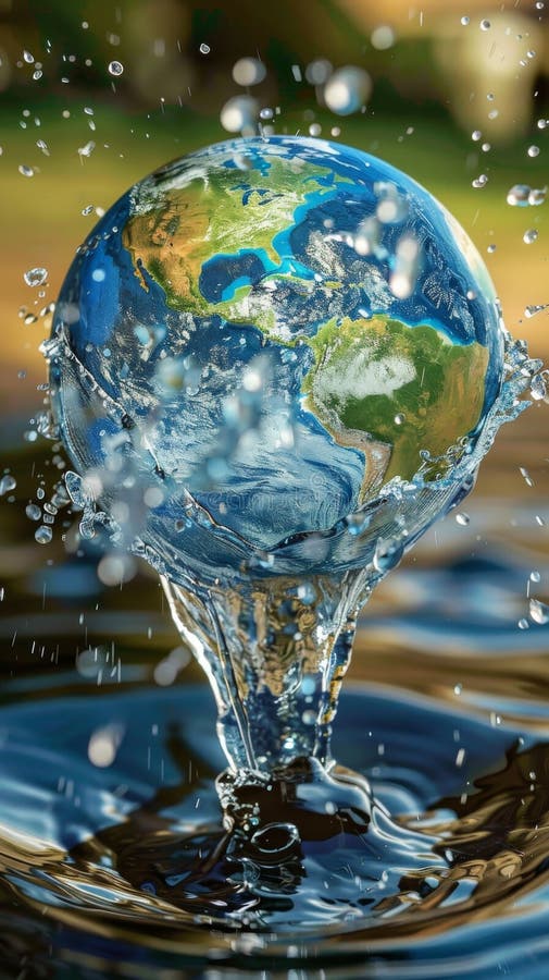 Earth in a splash of water stock image. Image of flow - 322627917