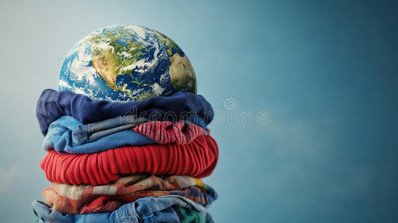 Earth on Stack of Colorful Clothes Representing Environmental ...