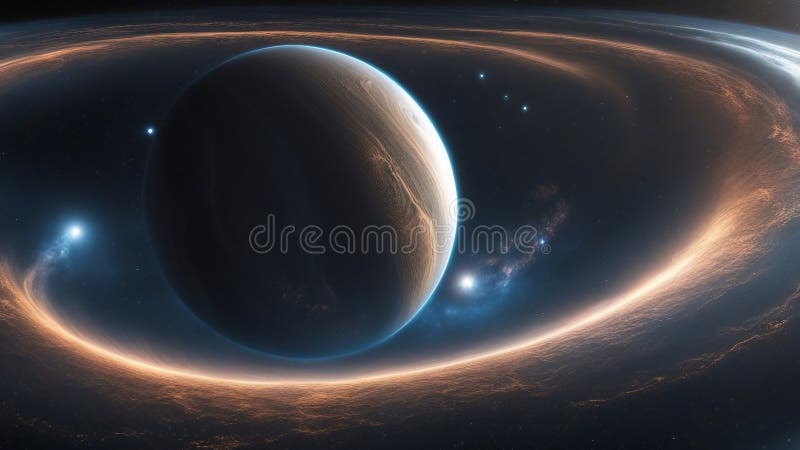 An Earth and Stars an Alien-ringed Planet and a Blue Nebula in Outer ...