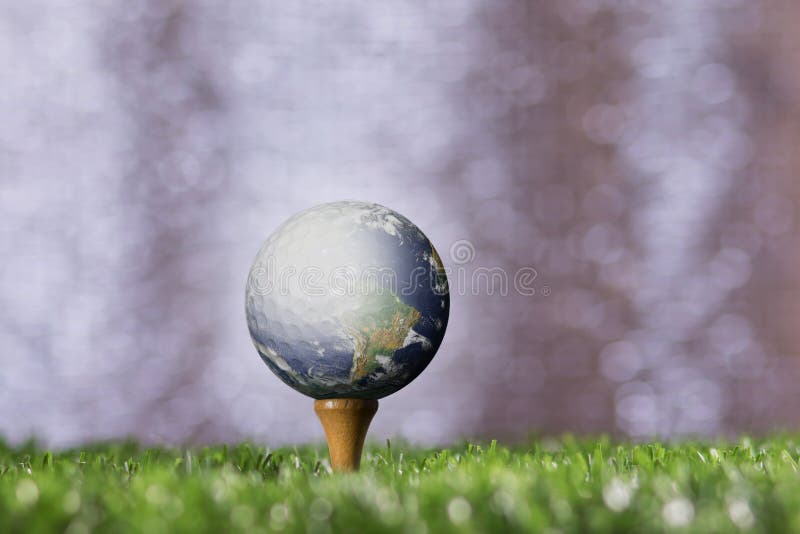Earth Sticking with the Golf Ball on a Tee Peg. Stock Photo - Image of ...