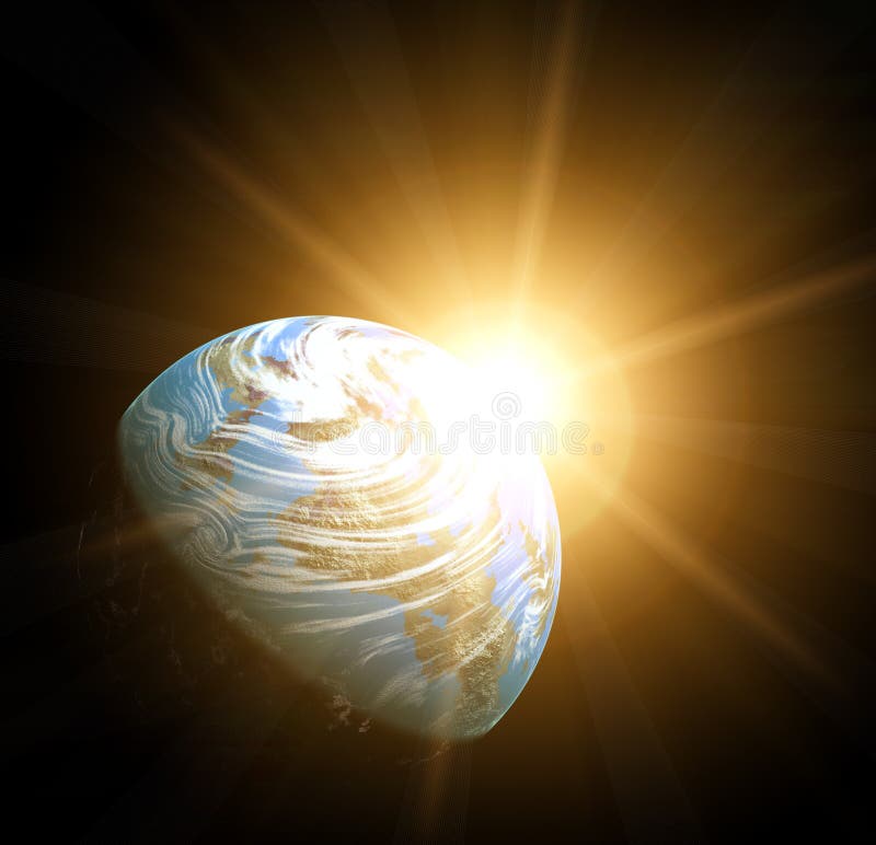 Golden Planet Earth in Outer Space Stock Illustration - Illustration of ...