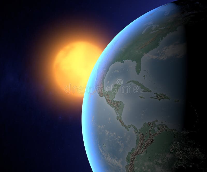 Earth and Sun, America View from Space Stock Illustration ...