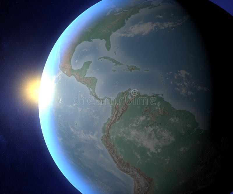 Earth and Sun, America View from Space Stock Illustration ...