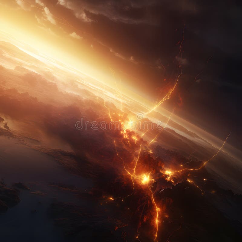 Earth Sun Fire Dynamic Lightning Cinematic Created with Generative AI ...