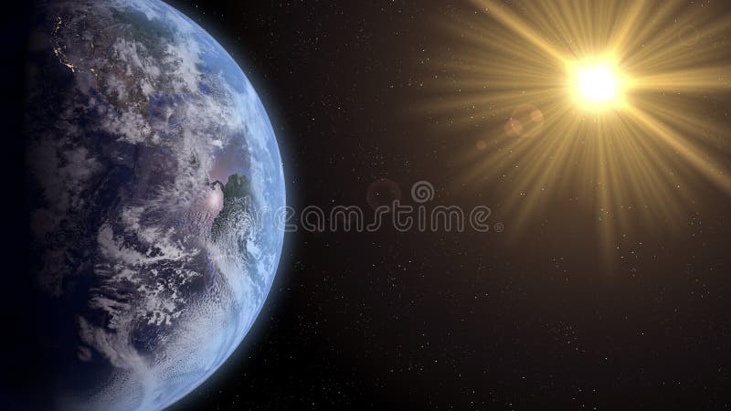 Space Landscape of the Sun Rising Behind the Earth Stock Illustration ...