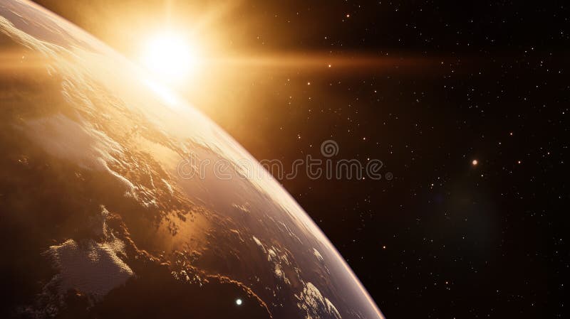 Earth with Sun Rising in Outer Space Stock Illustration - Illustration ...