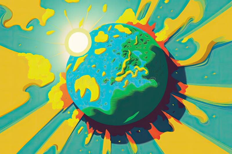 Earth on a Sunny Yellow Backdrop Stock Illustration - Illustration of ...