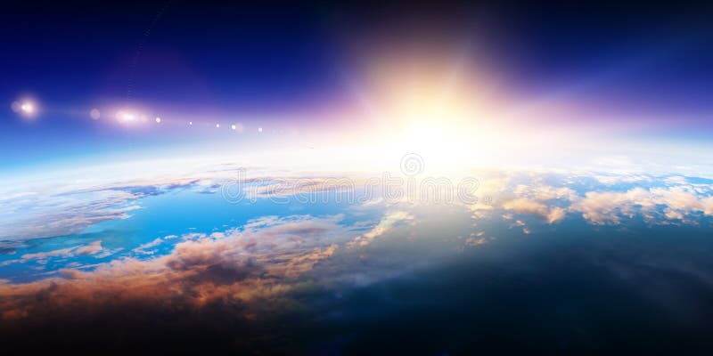 Earth with Sunrise on Blue Space Background Stock Photo - Image of ...