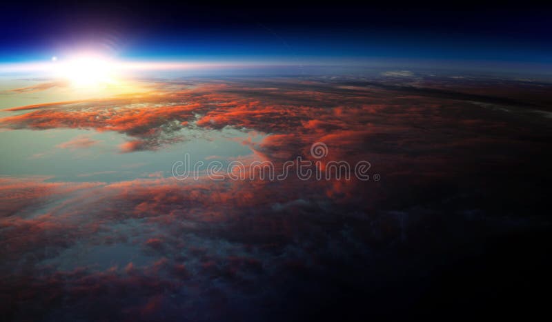 Earth with Sunrise on Blue Space Background Stock Image - Image of ...