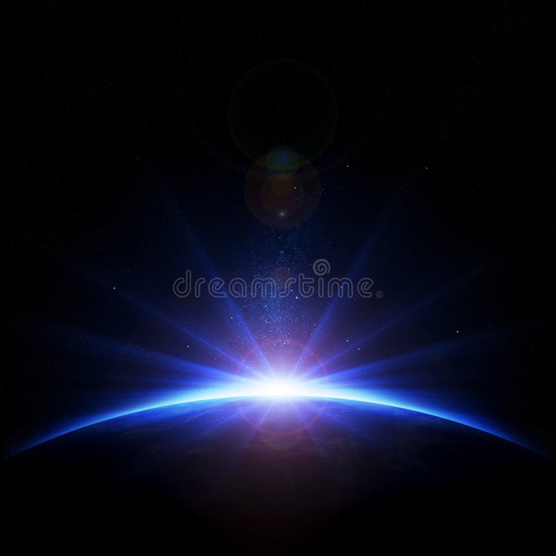 Earth Sunrise with Rays and Lens Flare Stock Illustration ...