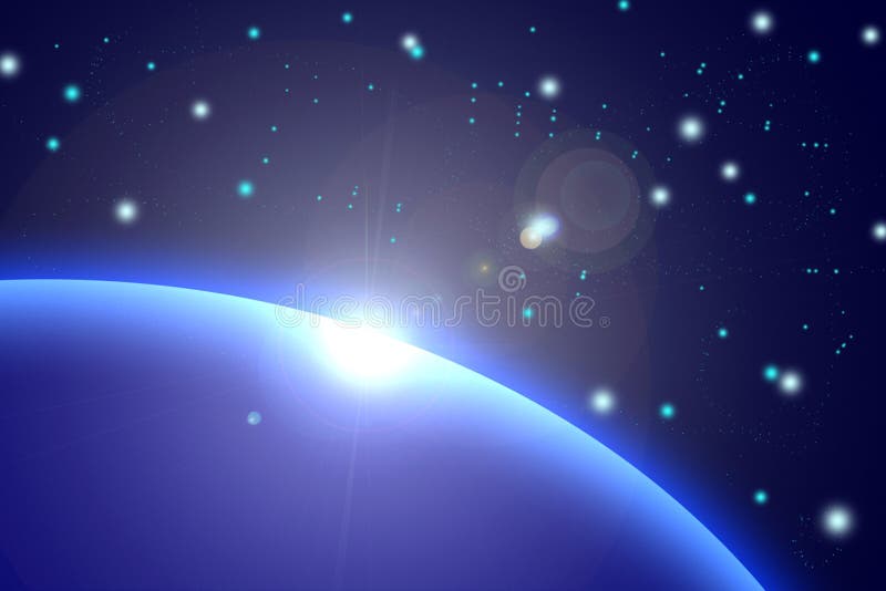 Earth - Sunrise with Rays and Lens Flare Stock Illustration ...