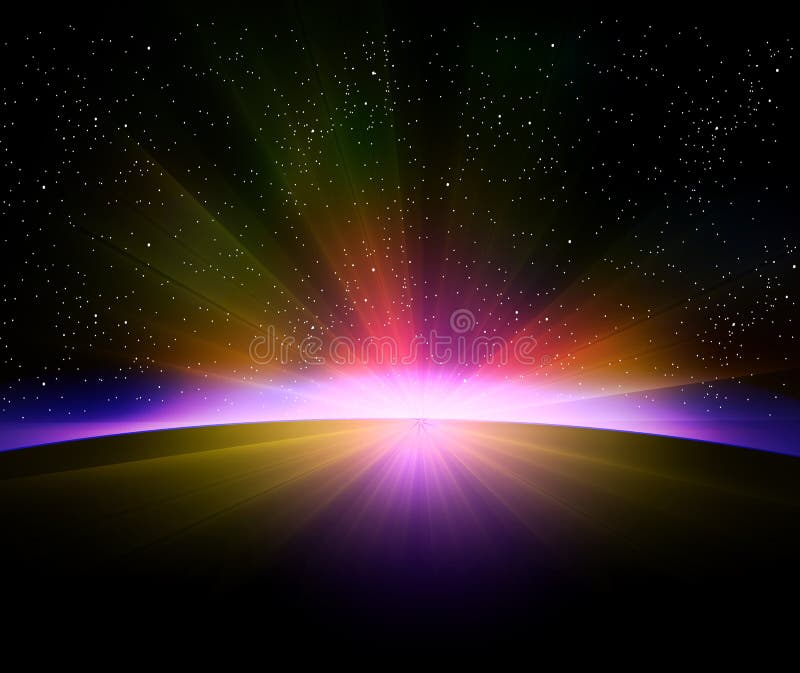 Earth sunrise with rays stock vector. Illustration of blue - 74682677